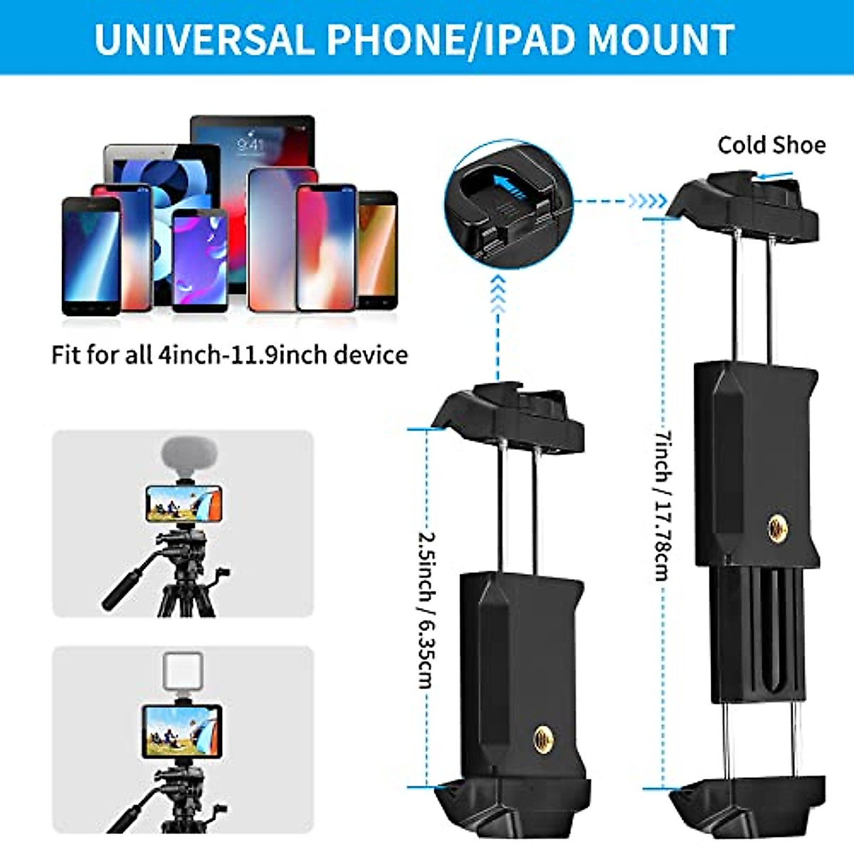 Tripod, 73 inch Tripod for Camera 15 lbs Loads with Fluid Head, 2 Quick Release Mounts and Tablet & Phone Mount