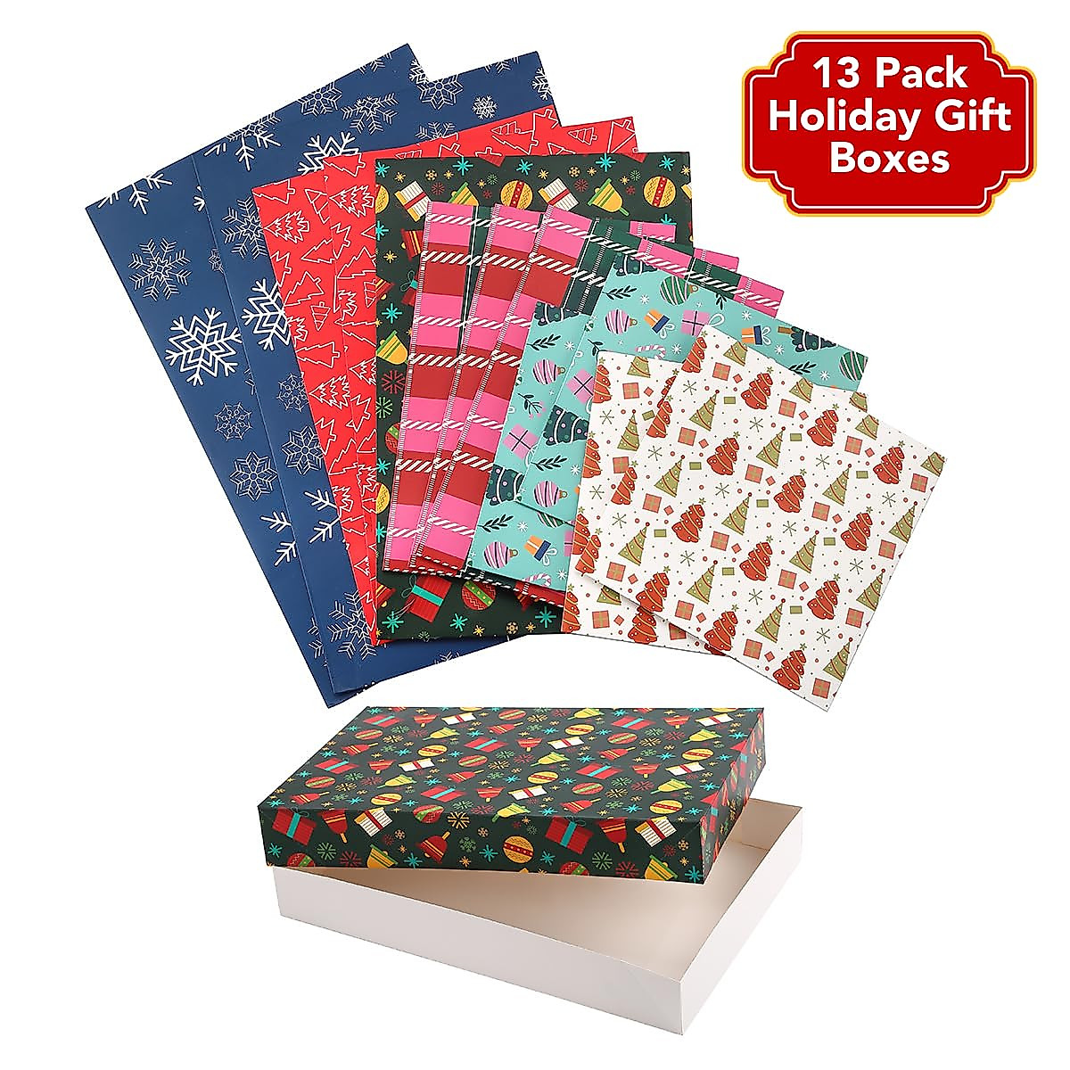 NUJOVI 13 Piece Christmas Gift Boxes with Lids - Beautiful Assorted Boxes for Wrapping Gifts with 4 inch Deep Robe Boxes and 8x8x4 Gift Box - Gift Boxes for Presents, Shirt, Robe, Lingerie, etc
