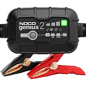 NOCO GENIUS2, 2A Smart Car Battery Charger, 6V and 12V Automotive Charger, Battery Maintainer, Trickle Charger, Float Charger and Desulfator for Motorcycle, ATV, Lithium and Deep Cycle Batteries