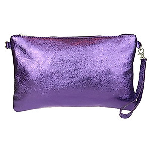 Girly HandBags Genuine Italian Metallic Leather Clutch Bag Dark Purple