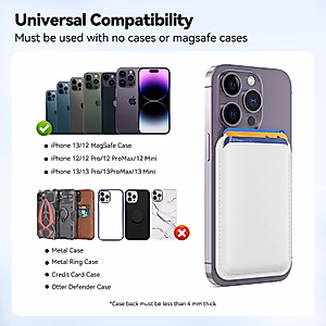 MARETU Magnetic Wallet Card Holder with Mag Safe, Leather Phone Wallet for iPhone 15 14 13 12 Pro/Pro Max/Plus/Mini, Magnetic Card Holder for Back of iPhone 15/14/13/12 Series, White