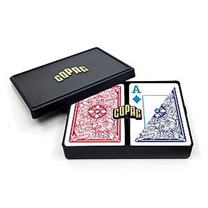 Copag 4-Color Legacy Design 100% Plastic Playing Cards, Bridge Size (Narrow) Jumbo Index Red/Blue Double Deck Set…