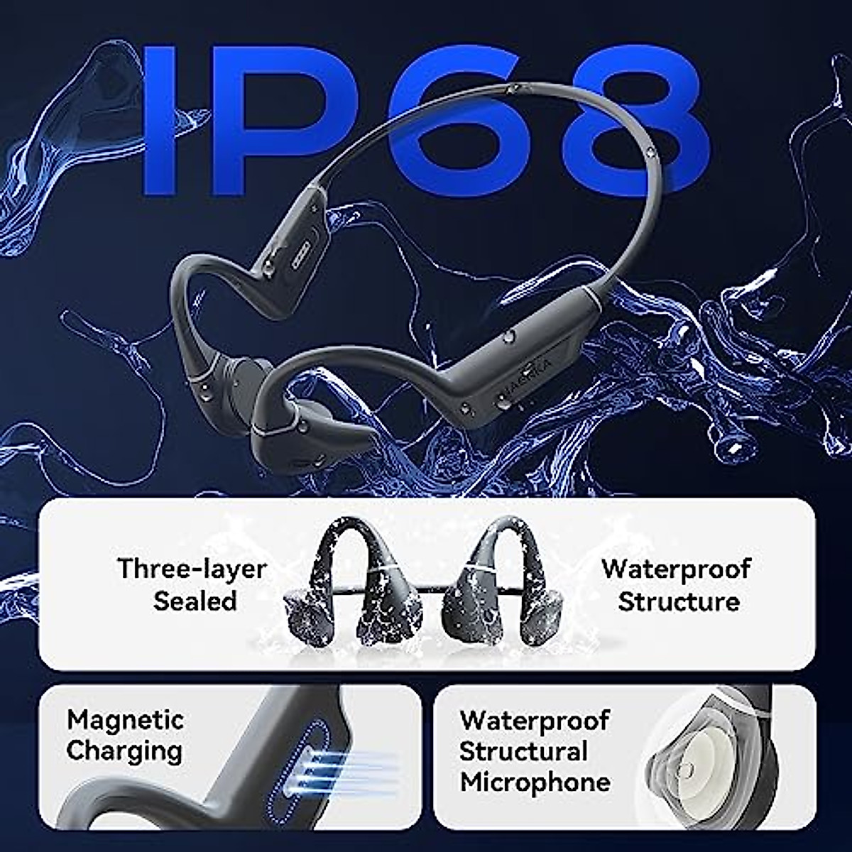 Naenka Runner Diver2 Swimming Headphones, IP68 Bone Conduction Headphones with MP3 Player Built-in 32G Memory, Bluetooth 5.3 Open Ear Headphones with CVC6.0 Mic for Swimming Running Cycling Gym