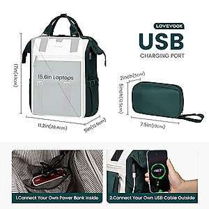 LOVEVOOK Laptop Backpack for Women, Teacher Nurse Bag Work Travel Computer Backpacks Purse,Water Resistant Daypack with USB Charging Port,Beige Green 15.6in