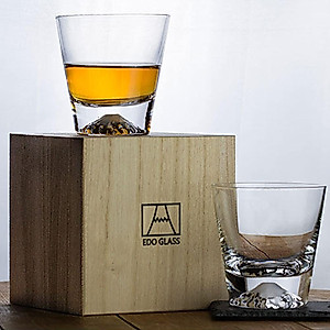 Mountain Whiskey Glasses Old Fashioned Glasses Handicraft Edo for Drinking Bourbon,Scotch,Cocktails or Tea,Whiskey Rocks Glasses in Gift Box, Set of 2