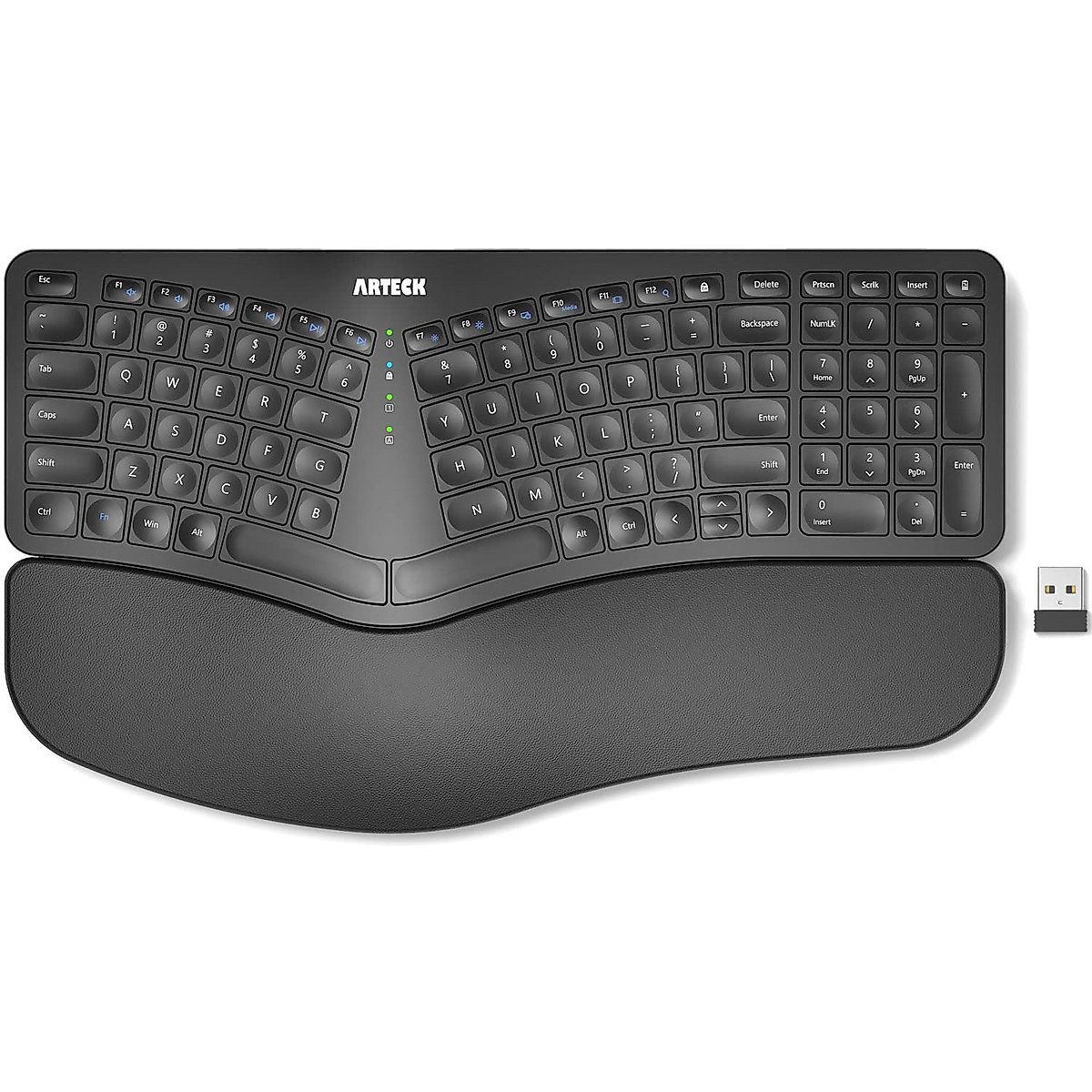 Arteck Split Ergonomic Keyboard with Cushioned Wrist and Palm Rest, 2.4G USB Wireless Comfortable Natural Ergonomic Split Keyboard, for Windows Computer Desktop Laptop