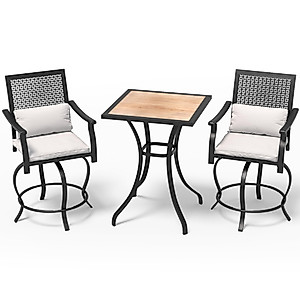 AECOJOY 3 Piece Outdoor Bar Set, High Top Patio Bar Set with Table and Chairs, Bar Height Patio Sets Clearance Plus Outdoor Pub Table and Swivel Chairs for Lawn Garden Porch