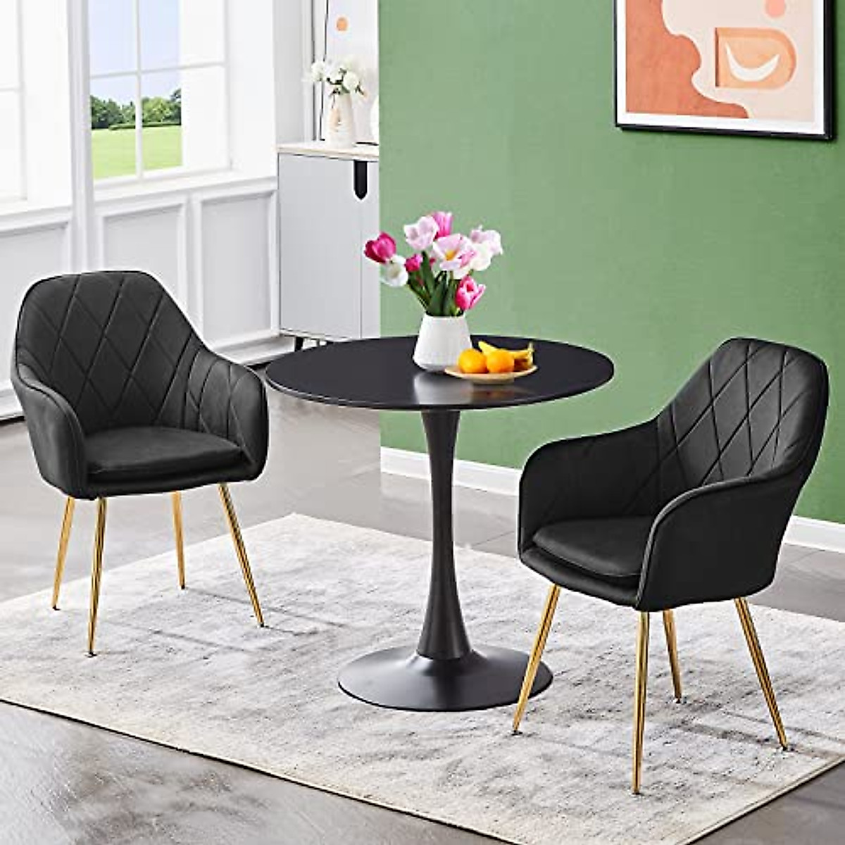 Round Dining Table Small Black Kitchen Table 31.5" in Tulip Design Modern Pedestal Table for Small Space Dining Room 2 to 4 Person