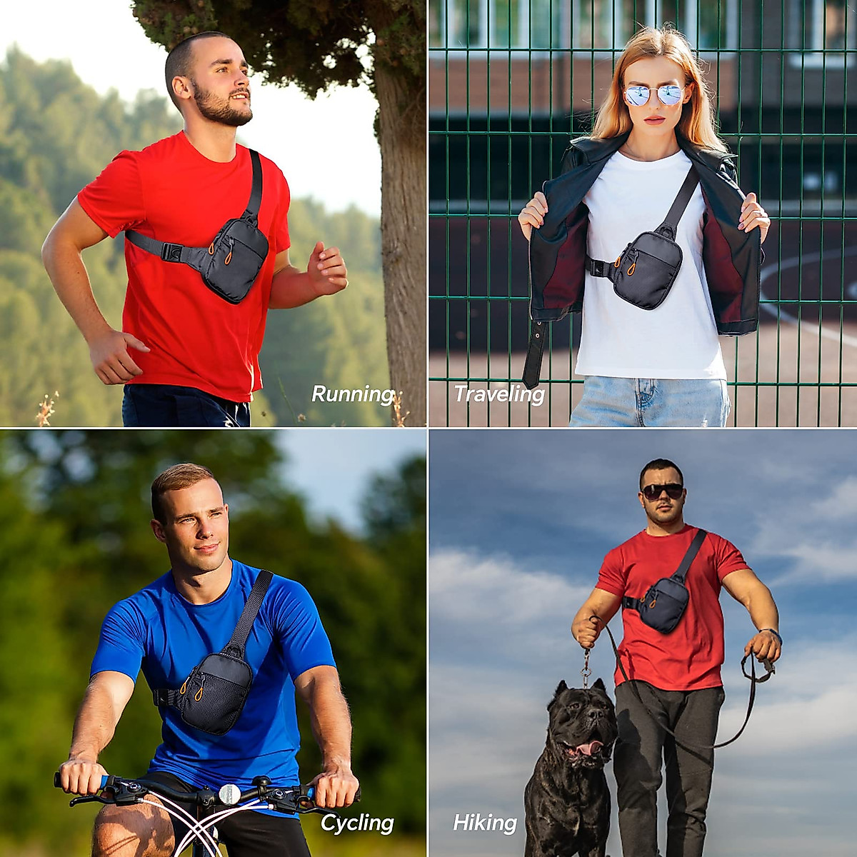 MJNUONE Mini Sling Chest Bag Waterproof Small Crossbody Bag Multi-purpose Lightweight Sling Bag for Men and Women (Black)