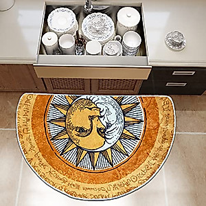 GVFTG 31x47 Inch Half Round Anti Fatigue Kitchen Rugs Area Rug Kitchen Standing Mats Absorbent Non Slip Soft Plush Waterproof Sink Kitchen Mat for Floor, Retro Bohemian Tarot Sun Moon