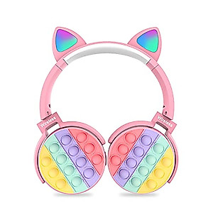 Rainbow Pop-On-It Bluetooth Headphones, Fidget Bluetooth Head-Mounted Stereo Headset, Wireless Headphones Noise Cancelling Headphones Over-Ear Headphones Gaming Headset for Kids Teens (Pink)