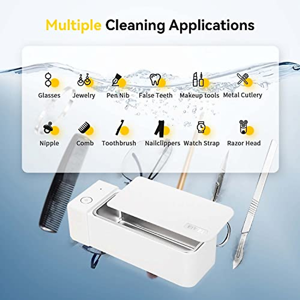 Ultrasonic Jewelry Cleaner, EIWEI 50kHz Ultrasonic Cleaner, 600ML Jewelry Cleaning Machine with SUS304 Material, 3-Minutes Quick Cleaning for Ring, Eyeglass, Retainer, Makeup Brush, Coins (White)