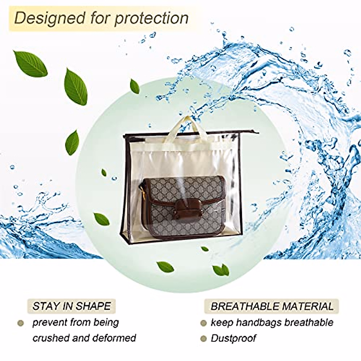 MYKASEN 5Sizes Handbag Storage Organizer Dust Cover Bag, Clear Handbag Purse Protector Storage Bag with Sturdy Handles Zippers 5Pcs Purse Hanger Anti-dust Waterproof for Hanging Closet Shelf (Beige2)