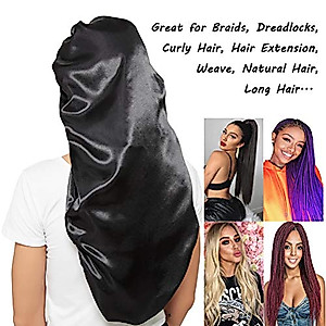 Wbfwbb Braid Bonnet for Sleeping, Wide Elastic Band Satin Hair Wrap Sleeping Cap for Women Cap for Braids, Curly, Long Hair Black