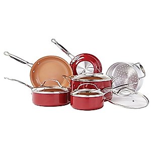 BulbHead Red Copper 10 PC Copper-Infused Ceramic Non-Stick Cookware Set