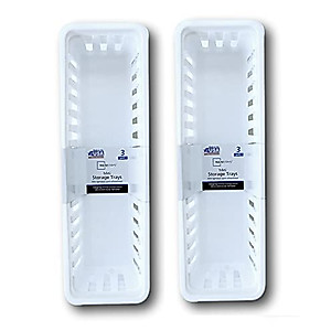 FriendShip Shop Slim Plastic Storage Trays Baskets in White- Set of 6 (2 Special Pack), (2 Pack) White