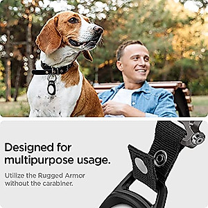 Spigen Rugged Armor Compatible with Apple AirTag Case Cover AirTag Holder Designed for AirTag Keychain Ring (2021) - Matte Black