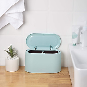 Mini Countertop Wastebasket Press Cartridge Cover Trash Can, Makeup Holder Vanity Bathroom Kitchen Car Desktop Office (Light Blue)