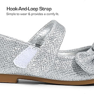 DREAM PAIRS Toddler Dress Shoes Mary Jane Flats for Girls Side Bow Ballerina Shoes,Size 2 Little Kid,Silver/Glitter,Angel-5