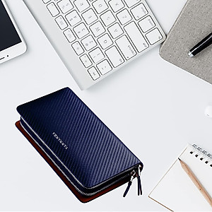 VANNANBA Clutch Purses Wristlet Wallets Large Leather Designer Double Zipper Long Hangbags Business Travel Clutch Phone Holder,Gift for Mens Father Son Husband Boyfriend(Blue)