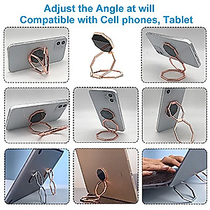 Cellphone Ring Holder Finger Kickstand, Foldable 360° Rotation Cell Phone Stand for Desk, Magnetic Car Mount, Metal Multi-Angle for Phone Back Grip Compatible with iPhone, iPad (Rose Gold)