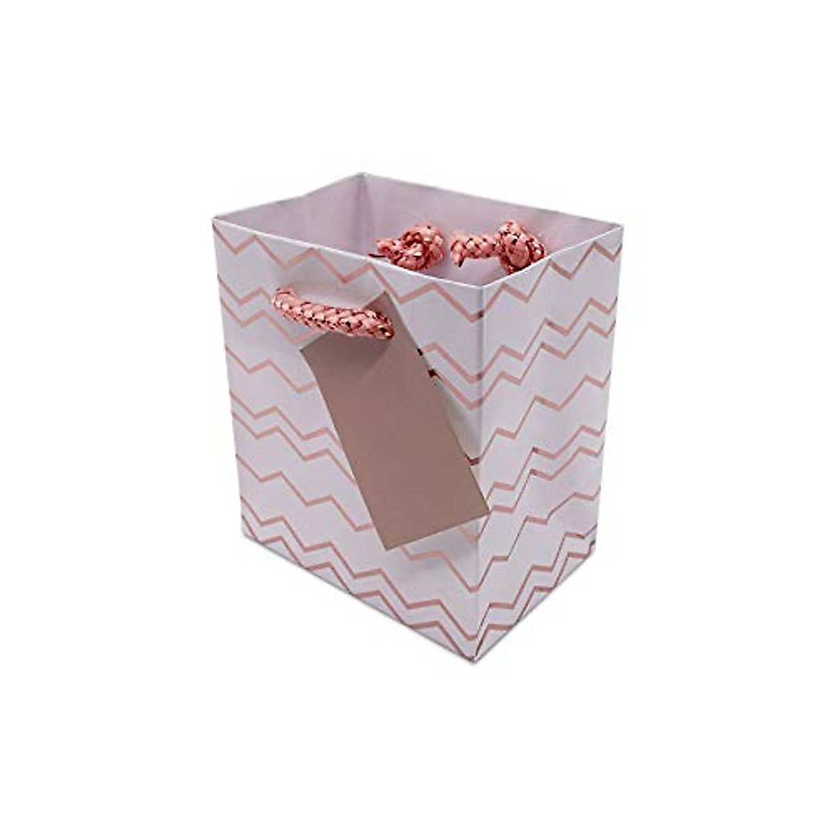 Rose Gold Gift Bags - 12 Pack Mini Metallic Paper Gift Bags with Handles, Chevron, Polka Dot & Stripe, Extra Small Gift Wrap Euro Totes for Birthday Parties, Weddings, Holidays Bulk - 4x4.5x2.75