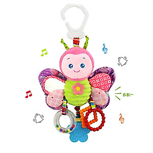 COLVWOFA Baby Hanging Rattles Toys for 0-18 Months with Teether, Clip on Toy for Stroller, Car Seat or Activity Gym, Newborn Toys Soft Cartoon Animal Gift Ideas