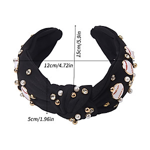 Baseball Headband for Women, Pearl Rhinestone Knotted Hairband 2 Pack - Wide Game Day Hair Accessories in White and Black