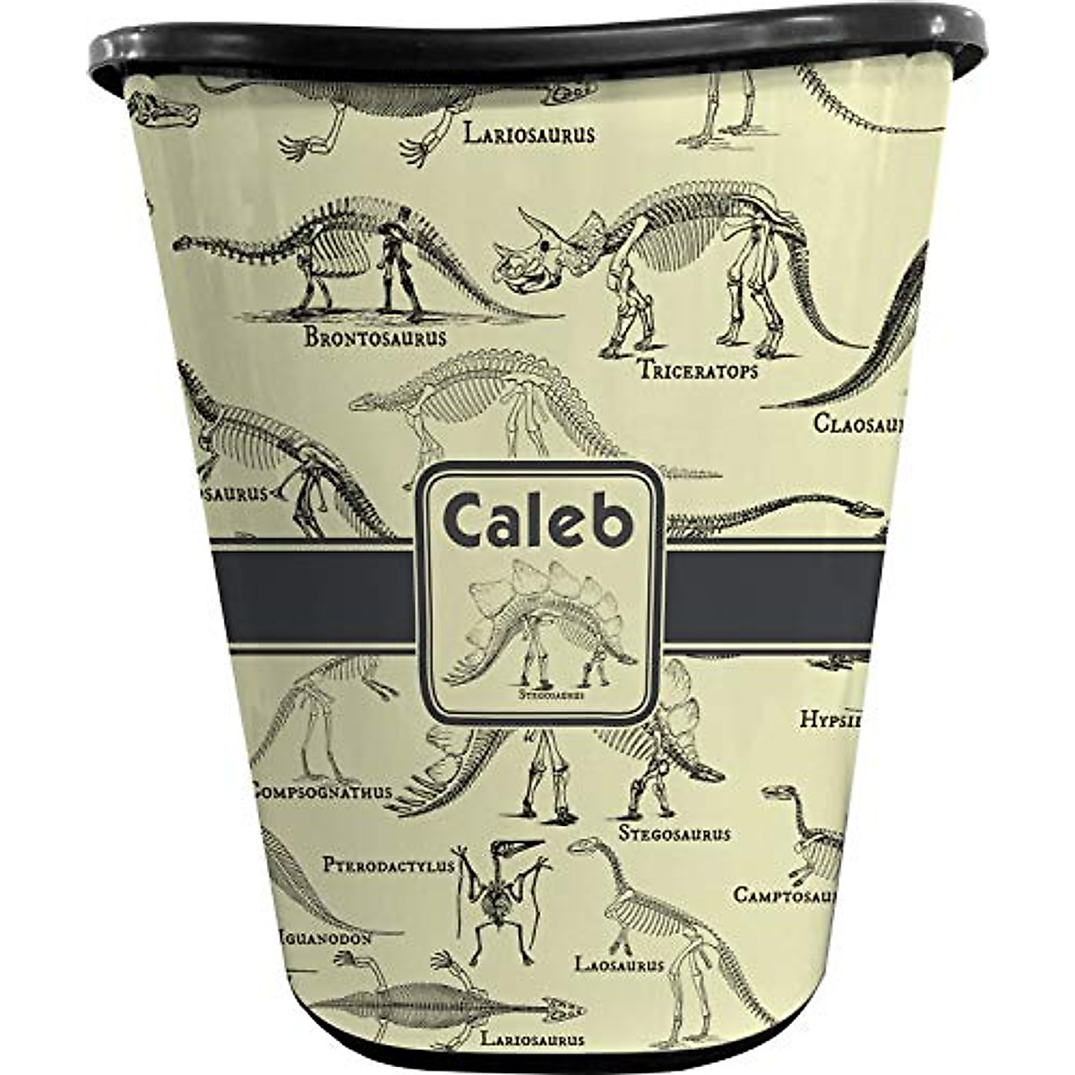 RNK Shops Dinosaur Skeletons Waste Basket - Single Sided (Black) (Personalized)