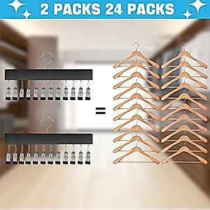Legging Organizer for Closet, DIGHEIGG Pants Hangers Space Saving Wooden Hangers with 24 Clips for Leggings/Pants/Jeans/Scarf/Skirt, 360°Roatable Hook, Closet Organization Storage, 2 Pack