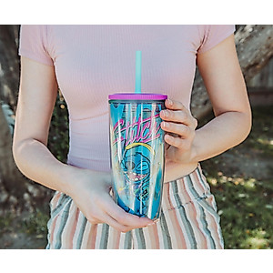 Disney Lilo & Stitch Jamming Plastic Tumbler With Leak-Resistant Lid and Reusable Straw | Double-Walled Travel Cup For Drinks | Holds 20 Ounces