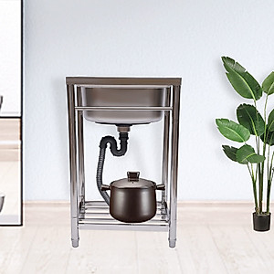 SNKOURIN Free Standing Single Bowl Kitchen Sink, Utility Sink with Storage Shelve,Commercial Restaurant Kitchen Sink for Garage, Laundry Room, and Restaurants (21.65 * 17.72 * 33.46 In)