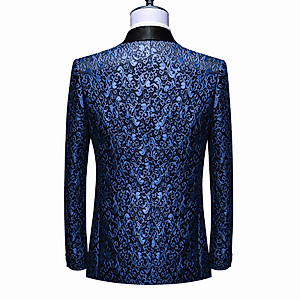 Men Floral Dress Suit Jacket Stylish Lapel Luxury Dinner Party Blazer Slim Fit Printed Wedding Sport Coat Tuxedo (Blue,Large)