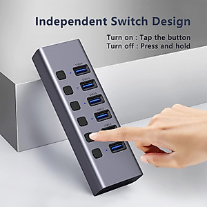 ANYOYO Powered USB 3.0 Hub 6 USB 3.0 Data Ports with SD/TF Card Readers with Individual On/Off Switches (8Ports)