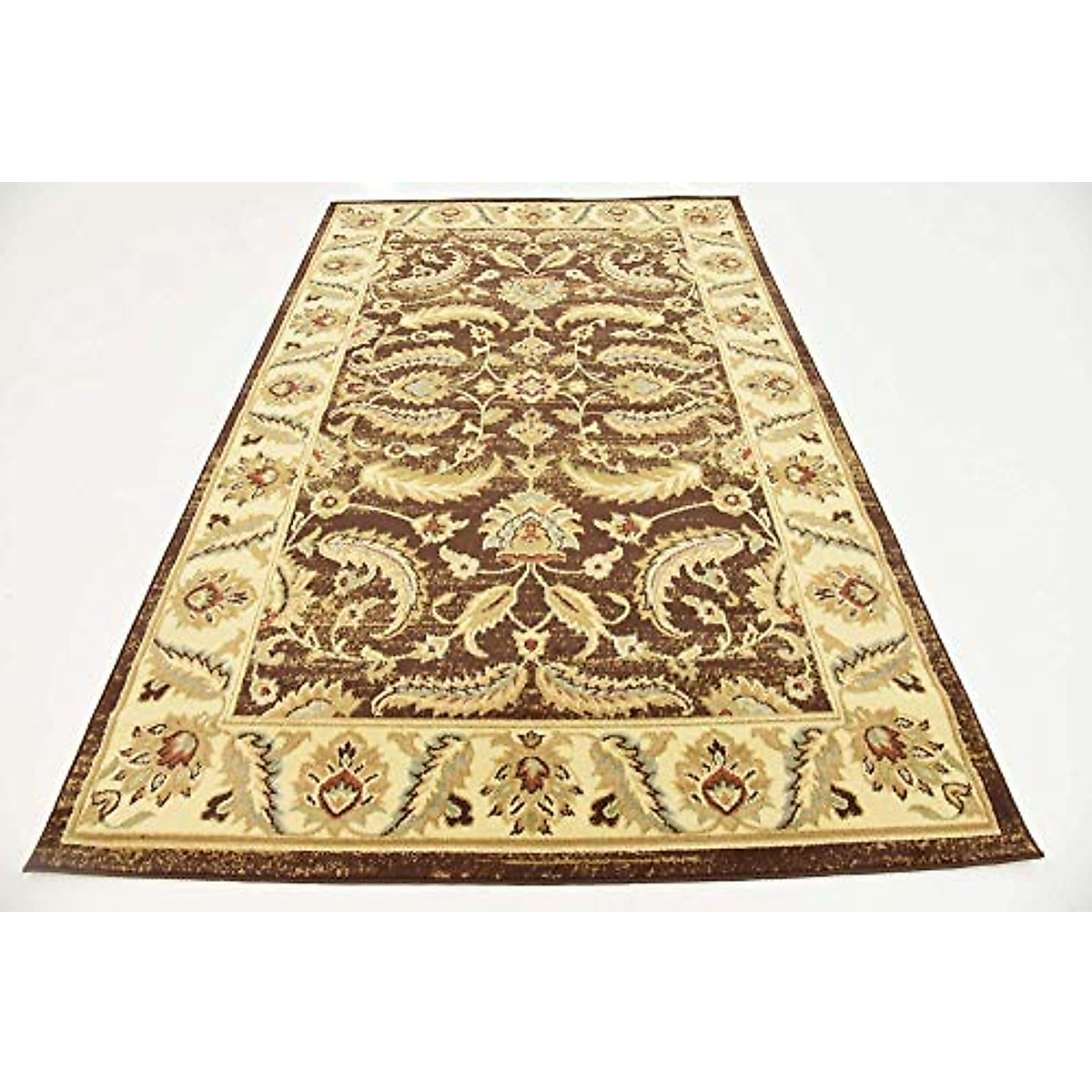 Unique Loom Voyage Collection Traditional Oriental Classic Intricate Floral Design Area Rug, 5 ft x 8 ft, Brown/Gold