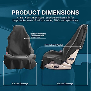 Dri Seats Waterproof Car Seat Cover – Premium Sweat Towel with Slip Resistant Backing for Front Seats in Cars, Trucks, SUVs – Universal Seat Liner, Easy Install, Machine Washable, Breathable– Black XL