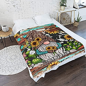 Western Gnome Sunflowers Personalized Blankets Throw Bed Sofa Couch Blankets Traveling Camping Hiking Soft Cozy 50 x 60 Inch