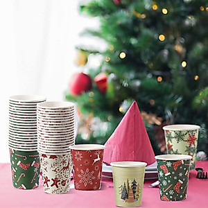 100 Pcs Christmas Paper Cups Disposable Cup 9 oz Christmas Coffee Cup Hot Chocolate Tea Drinking Paper Cups Christmas Party Supplies for Holiday Party Xmas Hot Cold Beverages