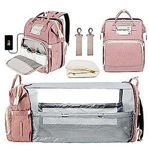 HOTBEST Diaper Bag Backpack, Diaper Bags, Multifunction Waterproof Travel Essentials Diaper Bag with USB port, Newborn Registry Shower Gifts, Unisex and Stylish(Pink)
