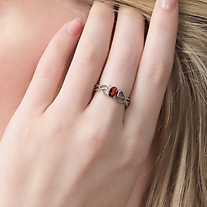 Gem Stone King 925 Sterling Silver 6X4MM Oval Gemstone Birthstone Heart infinity Ring | Wedding Anniversary Promise Ring For Women | Available In Size 5, 6, 7, 8, 9