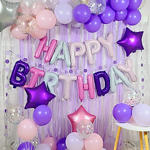 Pink and Purple Birthday Decorations, Party Supplies with Happy Birthday Banner, Confetti Balloons, Purple and Pink Balloons, Cake Toppers and Paper Streamer for Women Girls Birthday Party