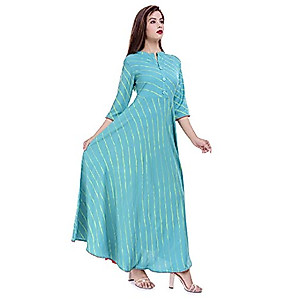 Ramkudi Indian Women's Printed Cotton Kurti Top (Aqua-Blue)