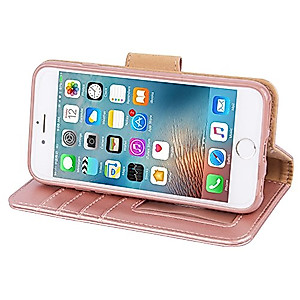 Arae Case for iPhone 6s / iPhone 6, Premium PU Leather Wallet case [Wrist Strap] Flip Folio [Kickstand Feature] with ID&Credit Card Pockets for iPhone 6s / 6 4.7 inch (Rosegold)