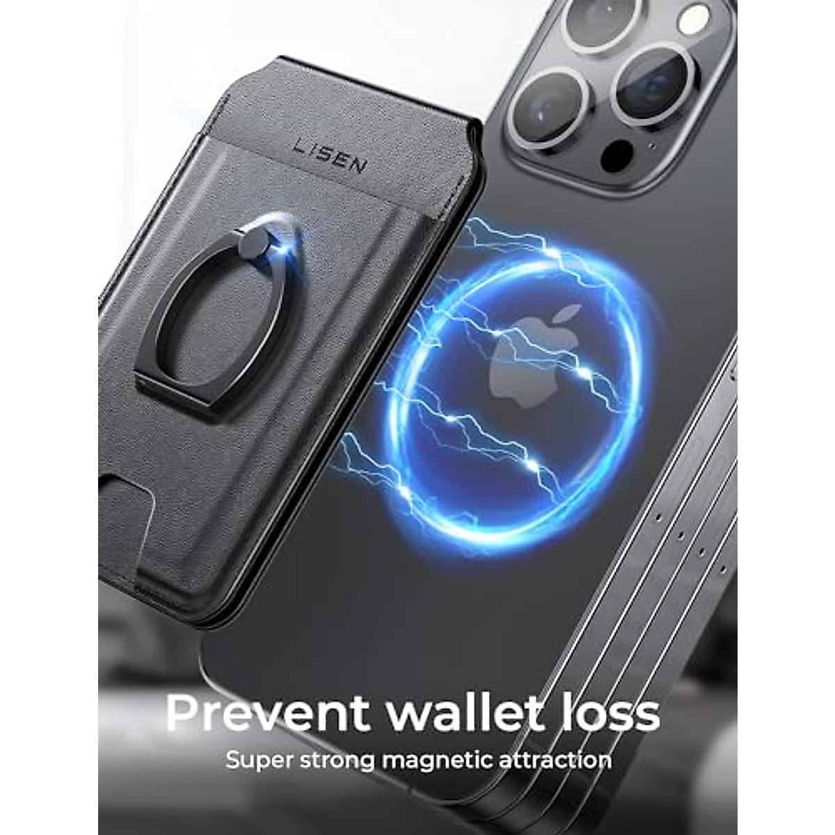 LISEN for Magsafe Wallet RFID [Strongest Magnetic] iPhone Wallet for Apple Wallet Magsafe with Adjustable Magsafe Wallet Stand Black Magnetic Wallet for iPhone 15/14/13/12 Fit Magsafe 3 Wallet