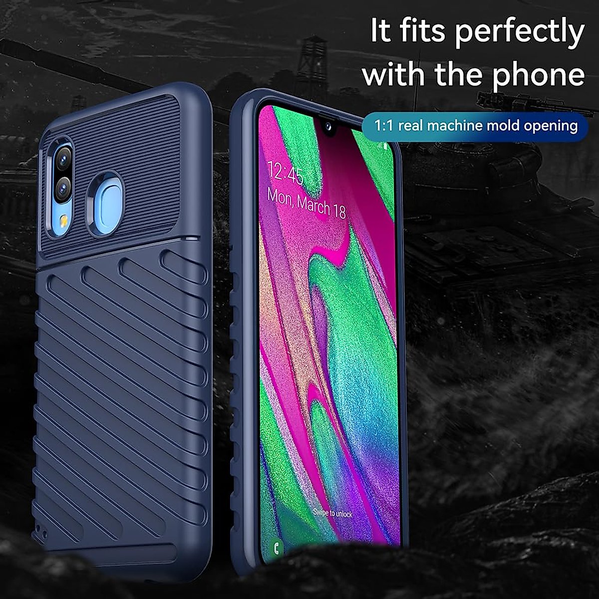 DFTCVBN Phone Case for Galaxy A40 Case, Samsung A40 SM-A405F Case with Screen Protector, Military Grade Shockproof Rugged Shield Anti-Scratch Soft TPU Back Cover Cases for Samsung Galaxy A40 blue