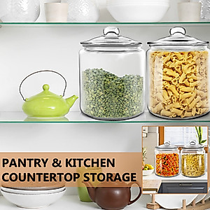 Masthome Cookie Jar, 1.5 Gallon Glass Jar with Lid, Large Glass Storage Containers, Clear Glass Jars, Wide Mouth Glass Jars with Lid for Flour Candy Cookie Coffee Bean, 15 Food Storage Bags