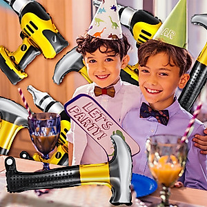 Lenwen 12pcs Hammer Balloons Drill Balloons 17 Inch Inflatable Toys Construction Party Decorations Electric Screwdriver Balloon Decorations for Father's Day Party Husband Boyfriend Birthday Party