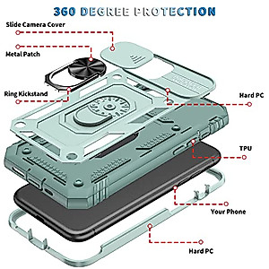 PASNEW for iPhone 11 Pro Case,Camera Slide Cover & 360° Kickstand & Charge Port Dust Plug,Military Multi-Layer Heavy Duty Full Body Shockproof Hard Shell Phone for iPhone 11 Pro,5.8 inch,Green