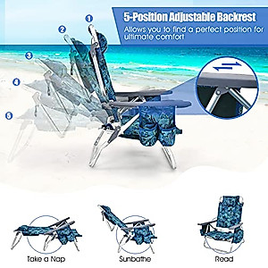 BETTARY Backpack Beach Chairs Set, 5-Position Lawn Chair & Small Aluminum Table w/Cup Holder, Cooler Bag, Heavy Duty Lay Flat Folding Camping Chairs 3PCS for Fishing & Sunbathing