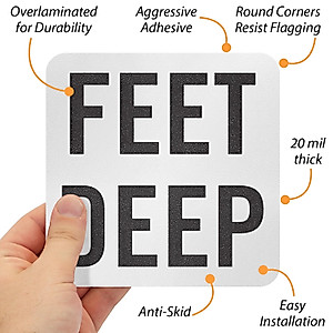 SmartSign “Feet Deep” Adhesive Pool Depth Marker/Sign, 4" Letter Height, 20 mil Laminated Vinyl with Anti-Skid Pebbled Surface, 5.75" x 5.75", Black and White, Made in USA